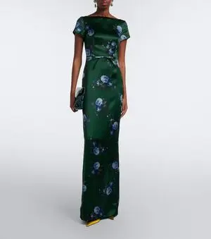 Erdem Belted Floral Duchess Satin Gown