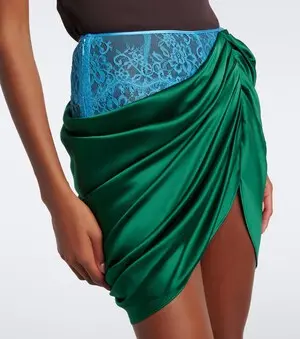XU ZHI Draped Lace-trimmed Silk Satin Miniskirt