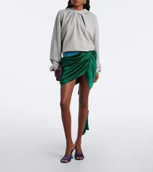 XU ZHI Draped Lace-trimmed Silk Satin Miniskirt