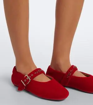 Simone Rocha Embellished Velvet Mary Jane Flats