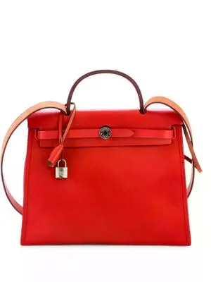Hermès Herbag Zip Leather And Toile 31 Shoulder Bag - Red