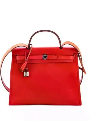 Hermès Herbag Zip Leather And Toile 31 Shoulder Bag - Red