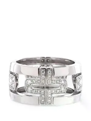 BVLGARI Parentesi Band 18k White Gold And Diamonds 11mm Ring - Silver