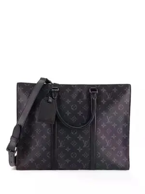 LOUIS VUITTON Sac Plat Zipper Monogram Eclipse Canvas Horizontal Tote Bag - Black