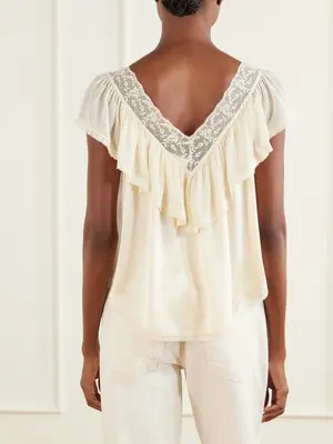 DÔEN Yadira Ruffled Lace-trimmed Silk Blouse