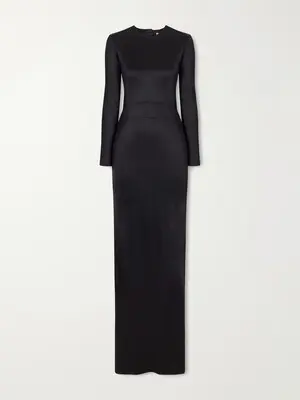 Co Backless Paneled Satin Maxi Dress