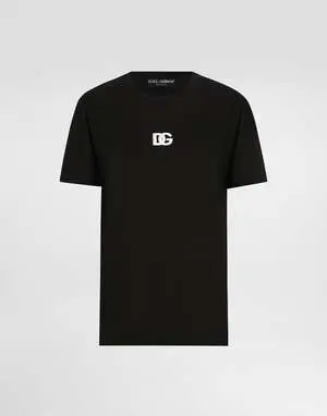 Dolce & Gabbana Jersey T-shirt With Dg Logo Embroidery T-shirts And Sweatshirts - Black