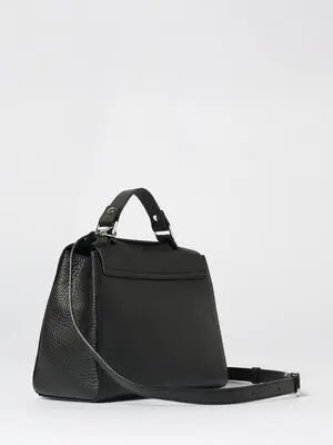 Orciani Sveva Hamme Leather Handbag With Handle And Shoulder Strap - Black