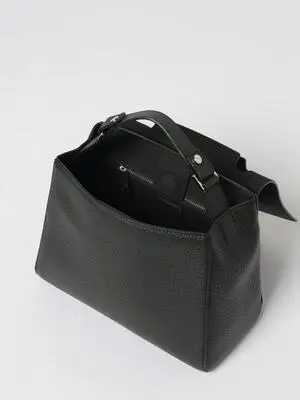 Orciani Sveva Hamme Leather Handbag With Handle And Shoulder Strap - Black