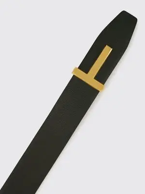 TOM FORD Grained Calfskin Leather Belt With T Monogram Buckle
