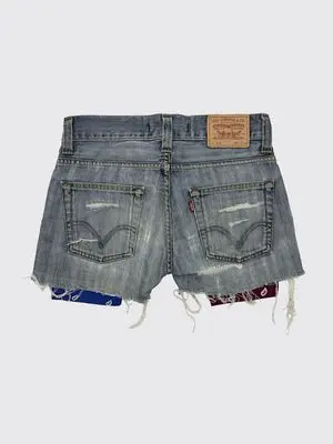 HTC LOS ANGELES Mid-rise Studded Shorts With Bandana Embroidery - Denim
