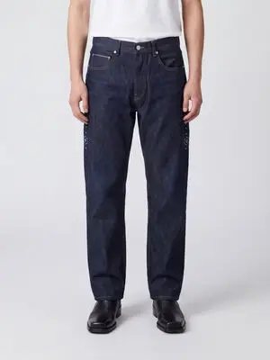 HTC LOS ANGELES Straight Fit Studded Cotton Denim Jeans With Embroidery - Blue