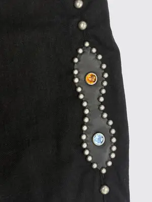 HTC LOS ANGELES Straight Fit Studded And Embroidered Cotton Denim Jeans - Black
