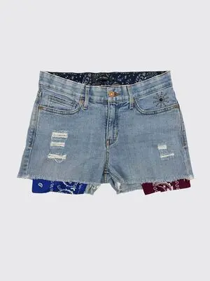 HTC LOS ANGELES High-waisted Studded Shorts With Frayed Hem - Denim