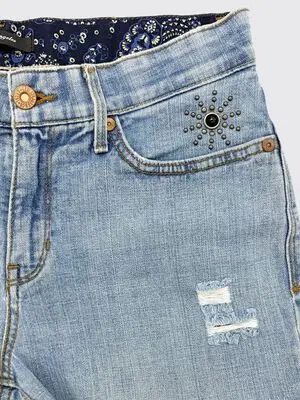 HTC LOS ANGELES High-waisted Studded Shorts With Frayed Hem - Denim