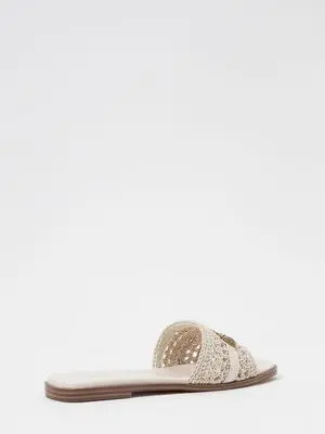 TWINSET Crochet Polyester Slide Sandals With Low Heel And Square Toe