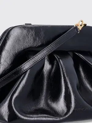 THEMOIRE Bios Draped Vegan Leather Clutch With Removable Strap - Black