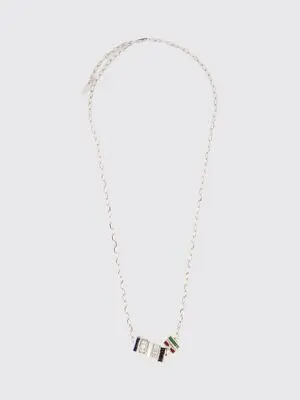 Celine Adjustable Enameled Brass Necklace With Charms And Set Rhinestones - Grey