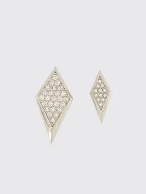 Versace Diamond-shaped Stud Earrings With Charm And Rhinestones - Silver