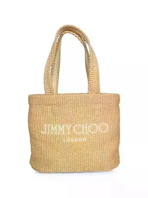 JIMMY CHOO Woven-raffia Logo-embroidered Tote Bag