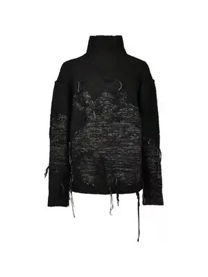 D HYGEN Intarsia-knit Distressed Sweater - Black