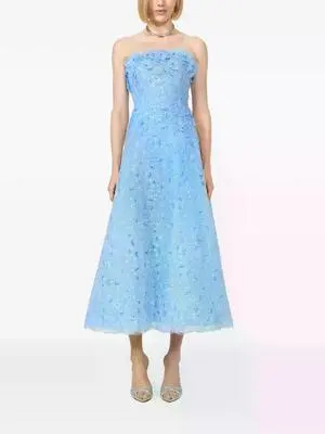 Costarellos Anessa Embroidered Strapless Midi Dress