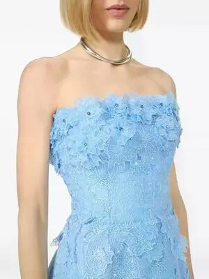 Costarellos Anessa Embroidered Strapless Midi Dress