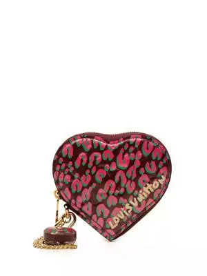 LOUIS VUITTON 2010 Stephen Sprouse Monogram Vernis Leopard Heart Coin Pouch - Red
