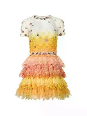 Costarellos Orielle Tiered Lace Mini Dress