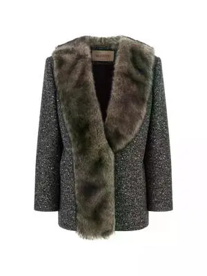 Valentino Garavani Single-breasted Chevron Bouclé Caban With Shearling