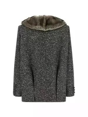 Valentino Garavani Single-breasted Chevron Bouclé Caban With Shearling