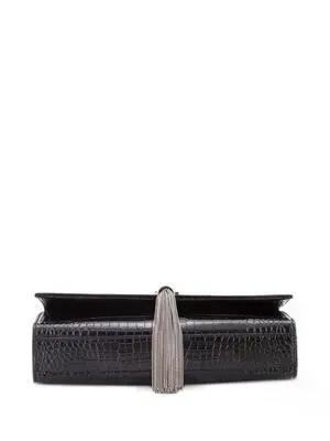 Saint Laurent Classic Monogram Tassel Crocodile Embossed Leather Medium Crossbody Bag
