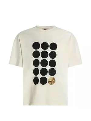 Marni White Cotton T-shirt With Planet Print - Neutrals