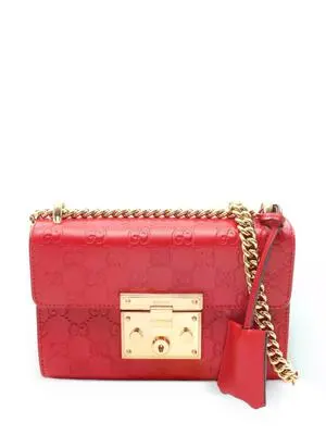 Gucci 2010s Small Padlock Guccissima Shoulder Bag - Red
