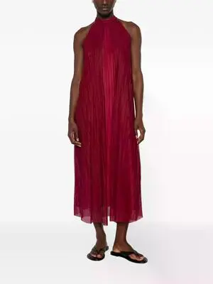 GONGDID DESIGN Plissé-effect Halter-neck Midi Dress - Red