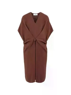 YVES SALOMON Midi Draped Silk-crepe Dress - Brown