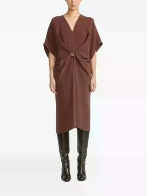 YVES SALOMON Midi Draped Silk-crepe Dress