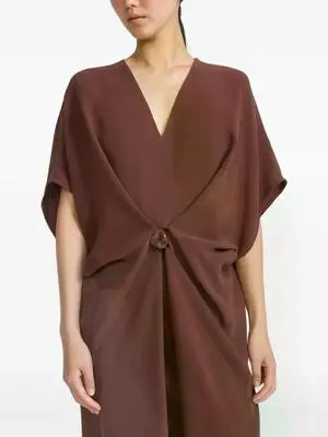 YVES SALOMON Midi Draped Silk-crepe Dress