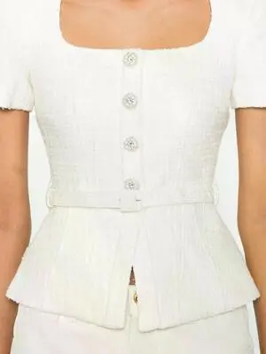 SELF-PORTRAIT U-neck Bouclé Top