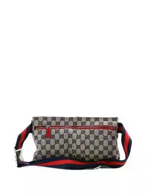 Gucci Vintage Double Gg Canvas With Leather Belt Bag