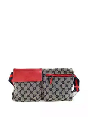 Gucci Vintage Double Gg Canvas With Leather Belt Bag