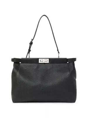 Fendi Peekaboo Grained-leather Tote Bag - Black
