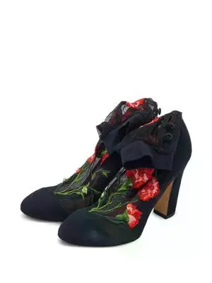 Dolce & Gabbana Floral-embroidered Mesh Ankle Boots - Black