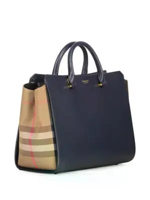 Burberry Check-panel Leather Tote Bag