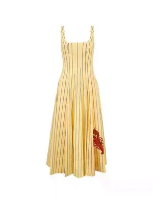 Staud Wells Stripe-print Lobster-embroidered Midi Dress - Yellow