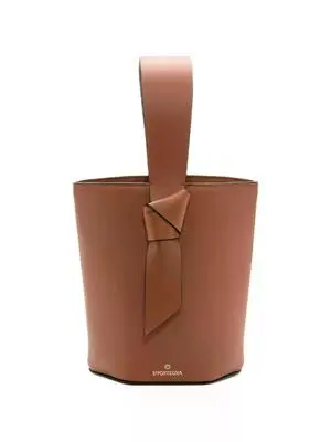 LA PORTEGNA Julieta Knotted Leather Bucket Bag - Brown