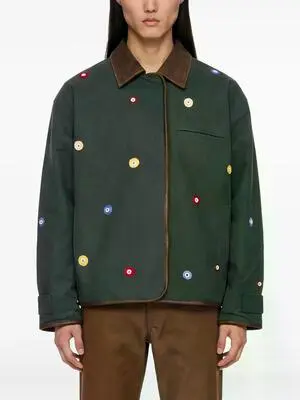FOUND Crochet-appliqué Leather-trim Coat