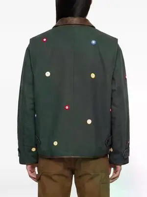 FOUND Crochet-appliqué Leather-trim Coat