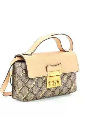 Gucci Padlock Top Handle Bag Printed Gg Coated Canvas And Leather Mini Satchel - Neutrals
