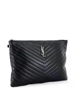 Saint Laurent Classic Monogram Wristlet Pouch Matelasse Chevron Leather Medium Clutch Bag